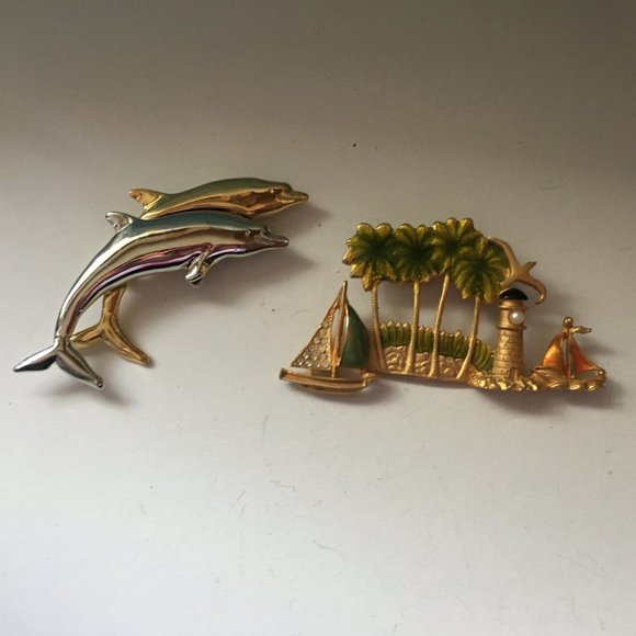 Liz Claiborne | Jewelry | Vintage Costume Ocean Theme Pin Bundle 2 376 ...
